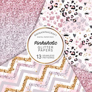 Pink Glamour Glitter Digital Paper Pack, Pretty and Girly Glitter ...