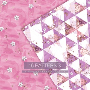 16 Rustic Lilac Basics Digital Papers, Hand Drawn Gold Seamless Pattern ...