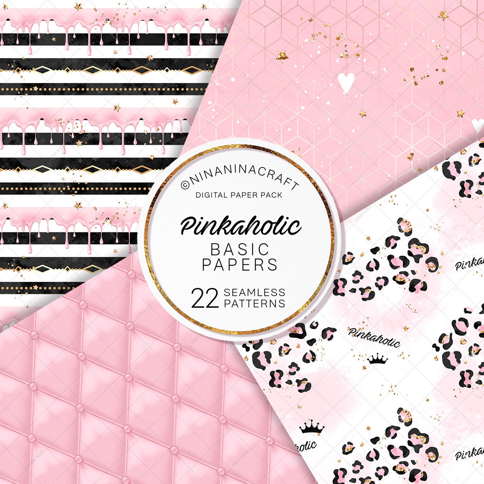 Pink Glamour Digital Paper Basic Pack, Luxury Seamless Patterns by ...