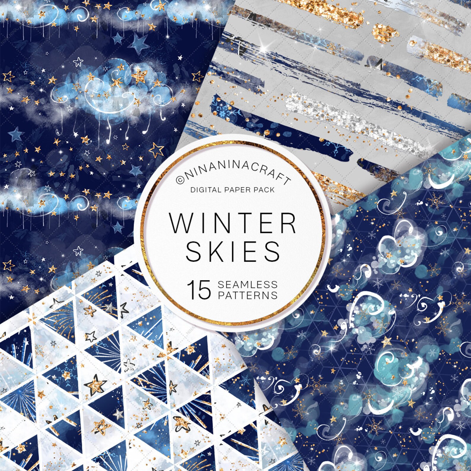 Winter Skies Digital Papers Winter Night Seamless Patterns by - Etsy
