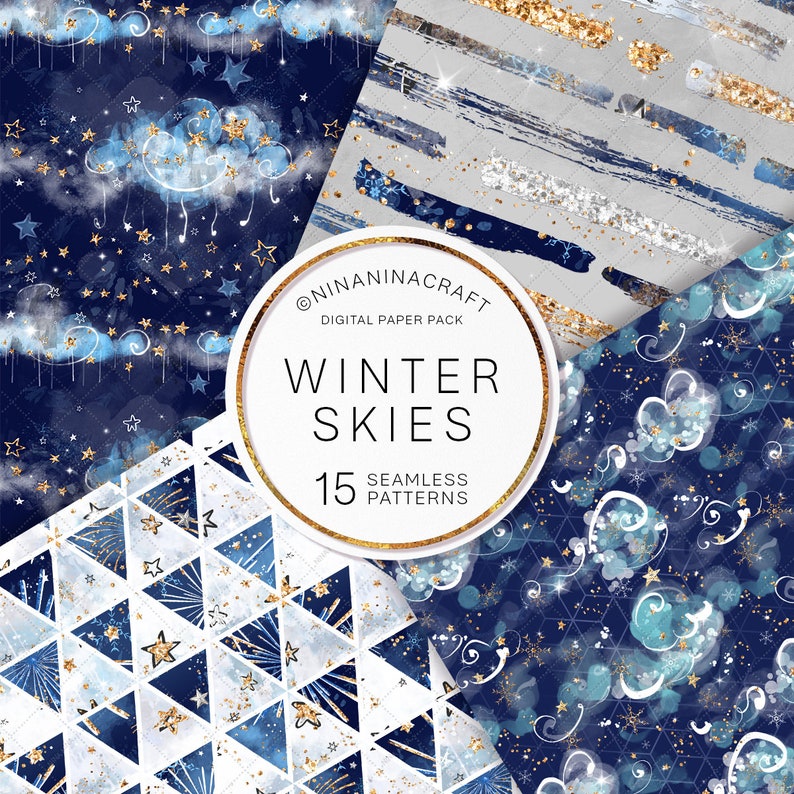 Winter Skies Digital Papers Winter Night Seamless Patterns by - Etsy