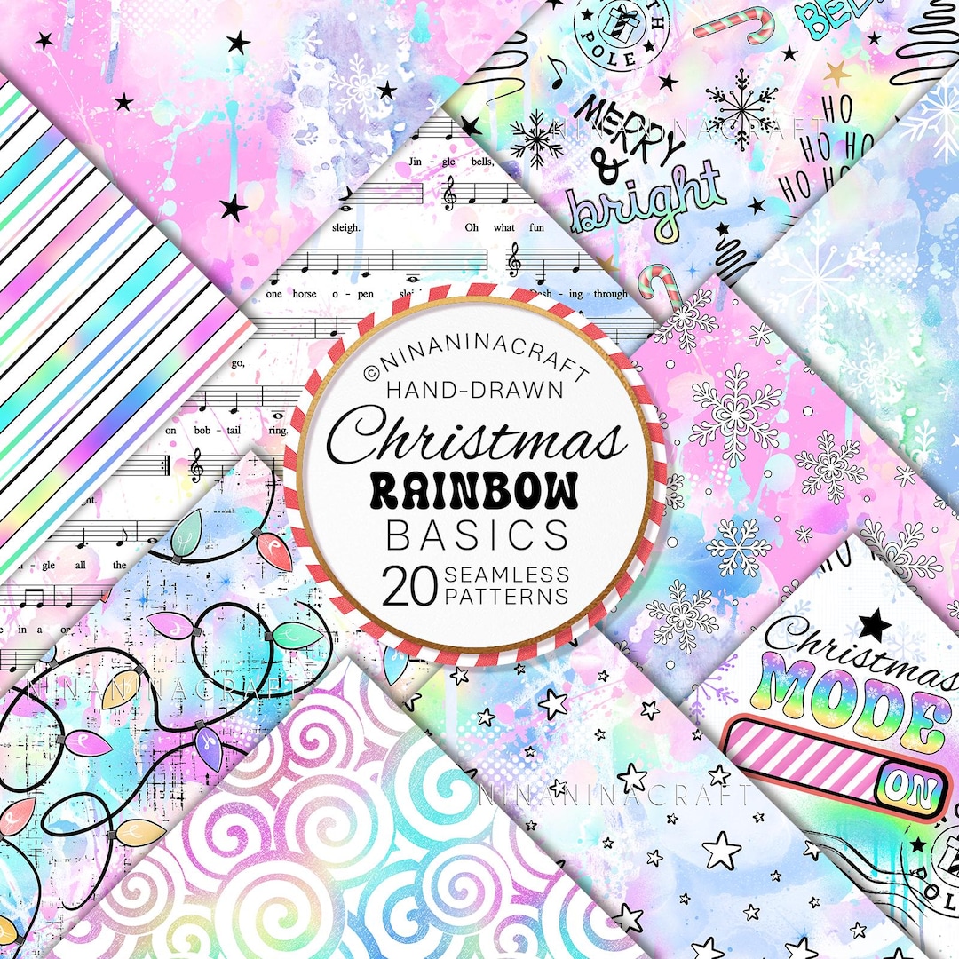 Cute Christmas Seamless Patterns, Rainbow Christmas Basics Digital ...