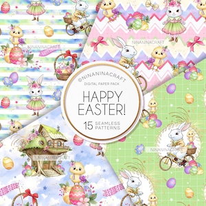 Cute Easter Digital Paper Pack, Spring Seamless Patterns by ...
