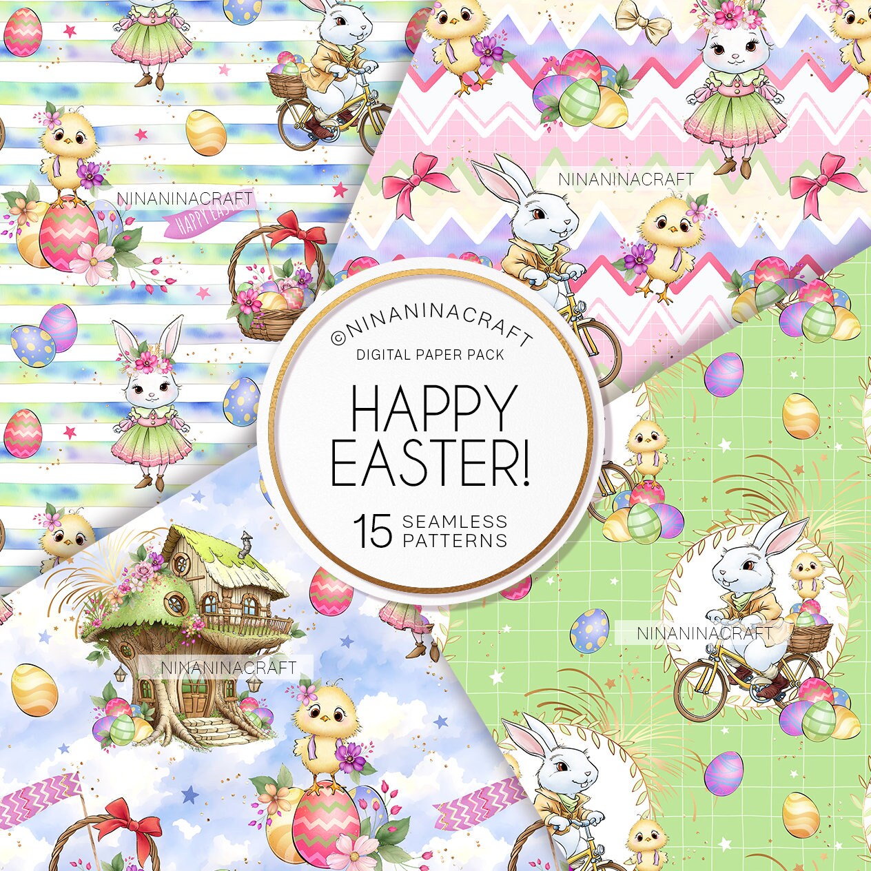 Cute Easter Digital Paper Pack, Spring Seamless Patterns by ...