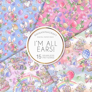 Cute Easter Digital Papers, Colorful Rainbow Seamless Patterns by ...