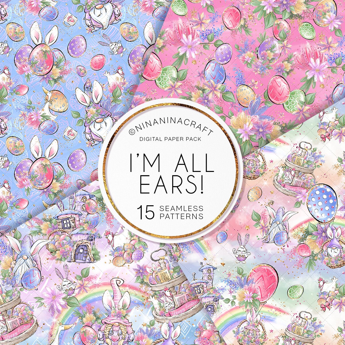 Cute Easter Digital Papers, Colorful Rainbow Seamless Patterns by ...