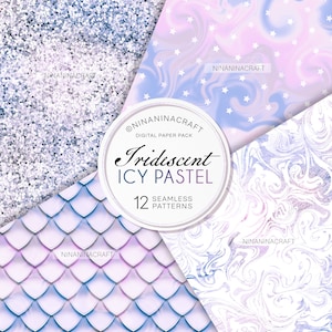 Iridescent Digital Papers, Pale Icy Pastel Glitter Seamless Patterns by ...