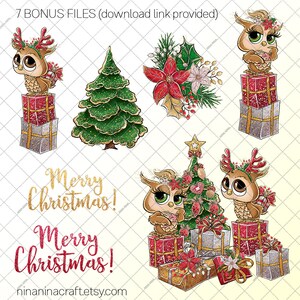Cute Christmas Owls Clip Art Pack, Xmas Clipart, Glitter Planner ...