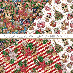 Cute Christmas Owls Digital Paper Pack, Glitter Seamless Patterns ...