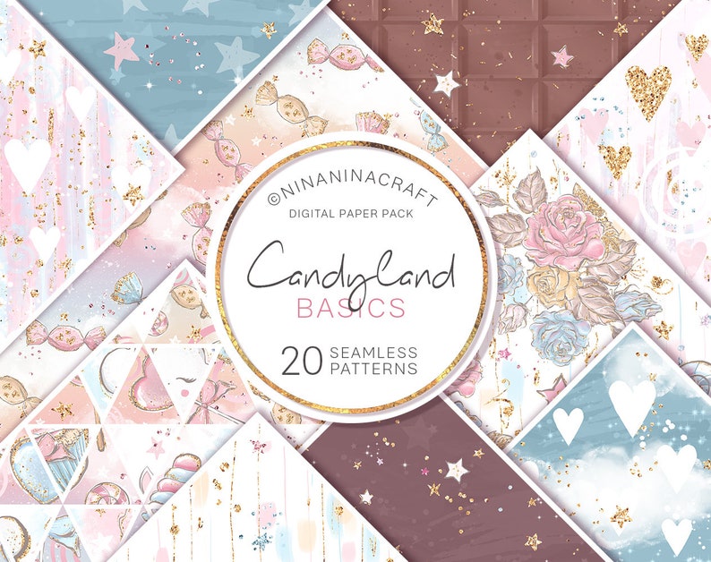 Land of Candy Basics Digital Papers, Chocolate Seamless Pattern, Pastel ...