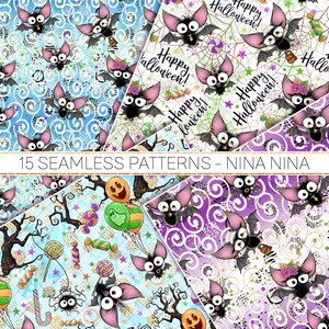 Cute Halloween Digital Papers Pack, Bats Seamless Patterns, Spooky ...