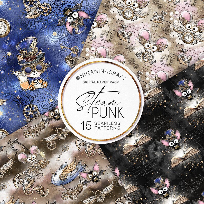Steampunk Cuties Digital Papers Gears Clockwork Seamless - Etsy
