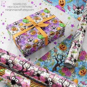 Cute Halloween Digital Papers Pack, Bats Seamless Patterns, Spooky ...