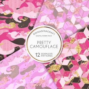Pretty Camouflage Seamless Patterns, Glitter Camo Digital Papers by ...