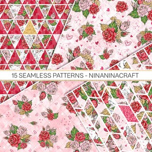 Valentine's Day Digital Papers, Roses Seamless Patterns, Valentines ...