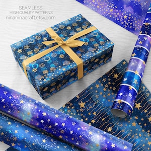 Stars Digital Paper Pack, Gold Glitter Seamless Pattern, Night Sky ...