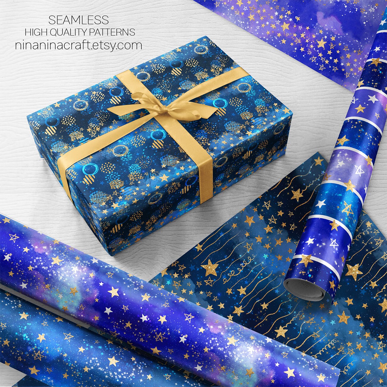 Stars Digital Paper Pack Gold Glitter Seamless Pattern Night | Etsy