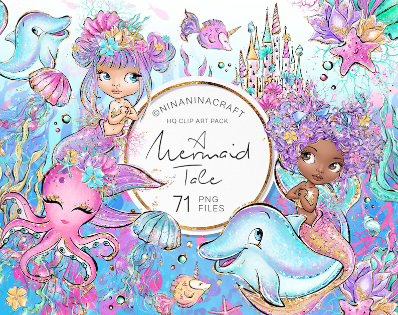 Mermaid Clipart Underwater Clip Art Cute Mermaids Planner - Etsy