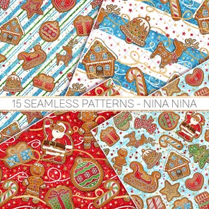 Cute Christmas Gingerbread Digital Paper Pack, Xmas Seamless Patterns ...