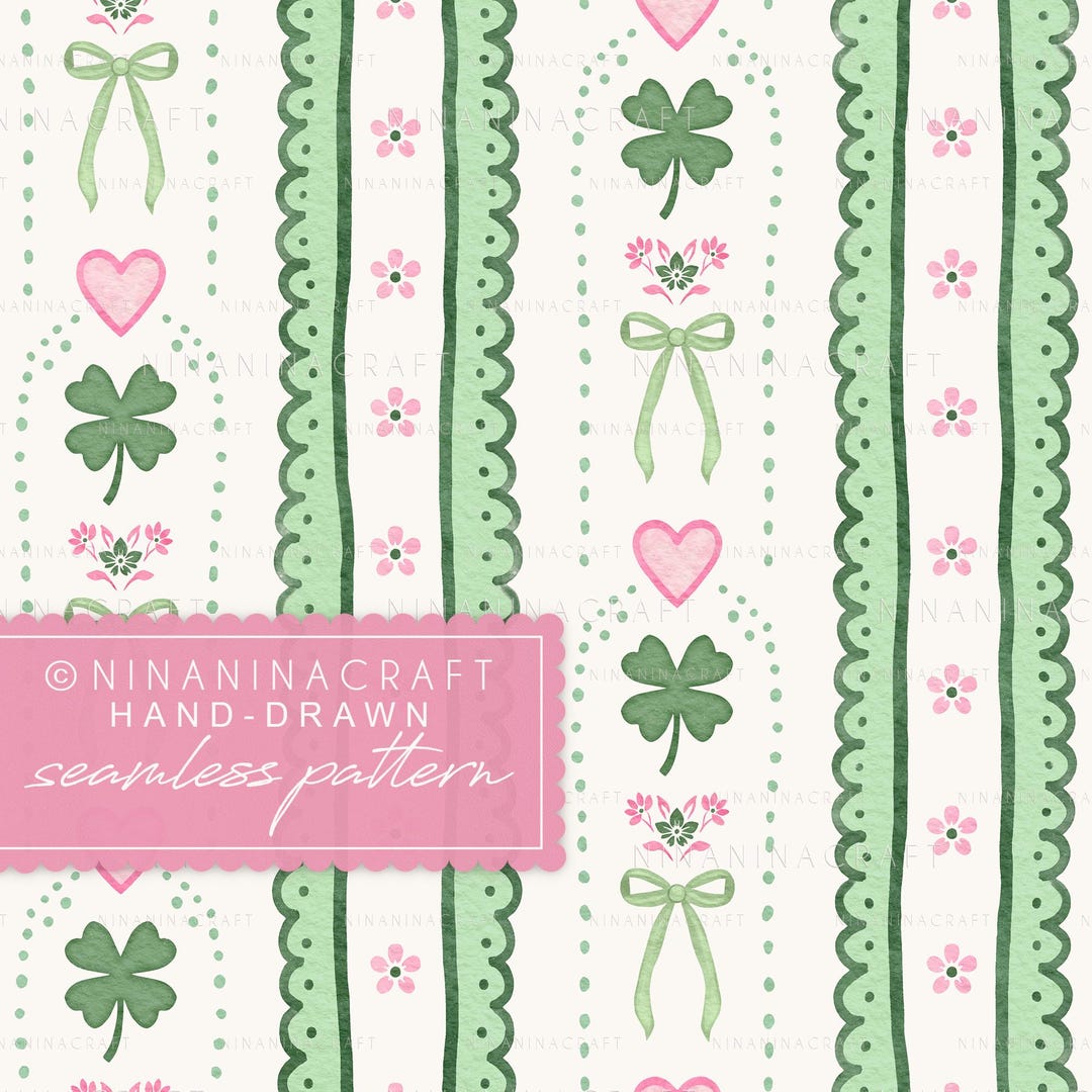 St Patrick's Day Seamless Pattern by Ninaninacraft: Green Preppy Bows ...