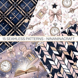 Stars Digital Paper Pack, Gold Glitter Seamless Patterns, Party Fabric ...