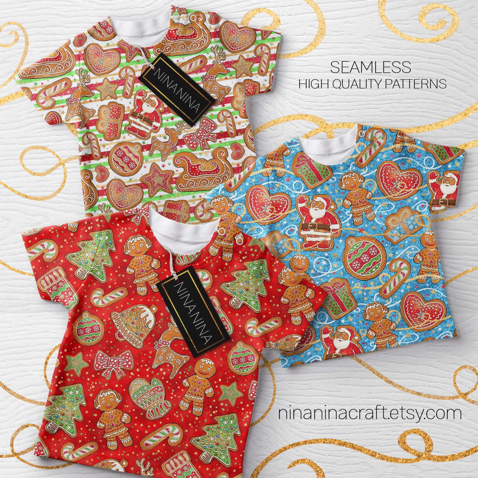 Christmas Digital Papers Pack Gingerbread Cute Santa Claus - Etsy