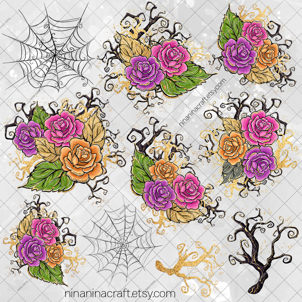 Halloween Flowers Clipart, Cute Roses Clip Art, Glitter Planner ...
