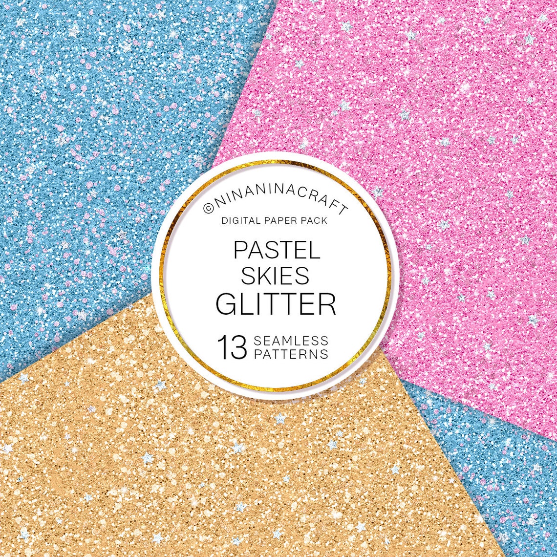 Pastel Skies Glitter Digital Papers Seamless Patterns by | Etsy