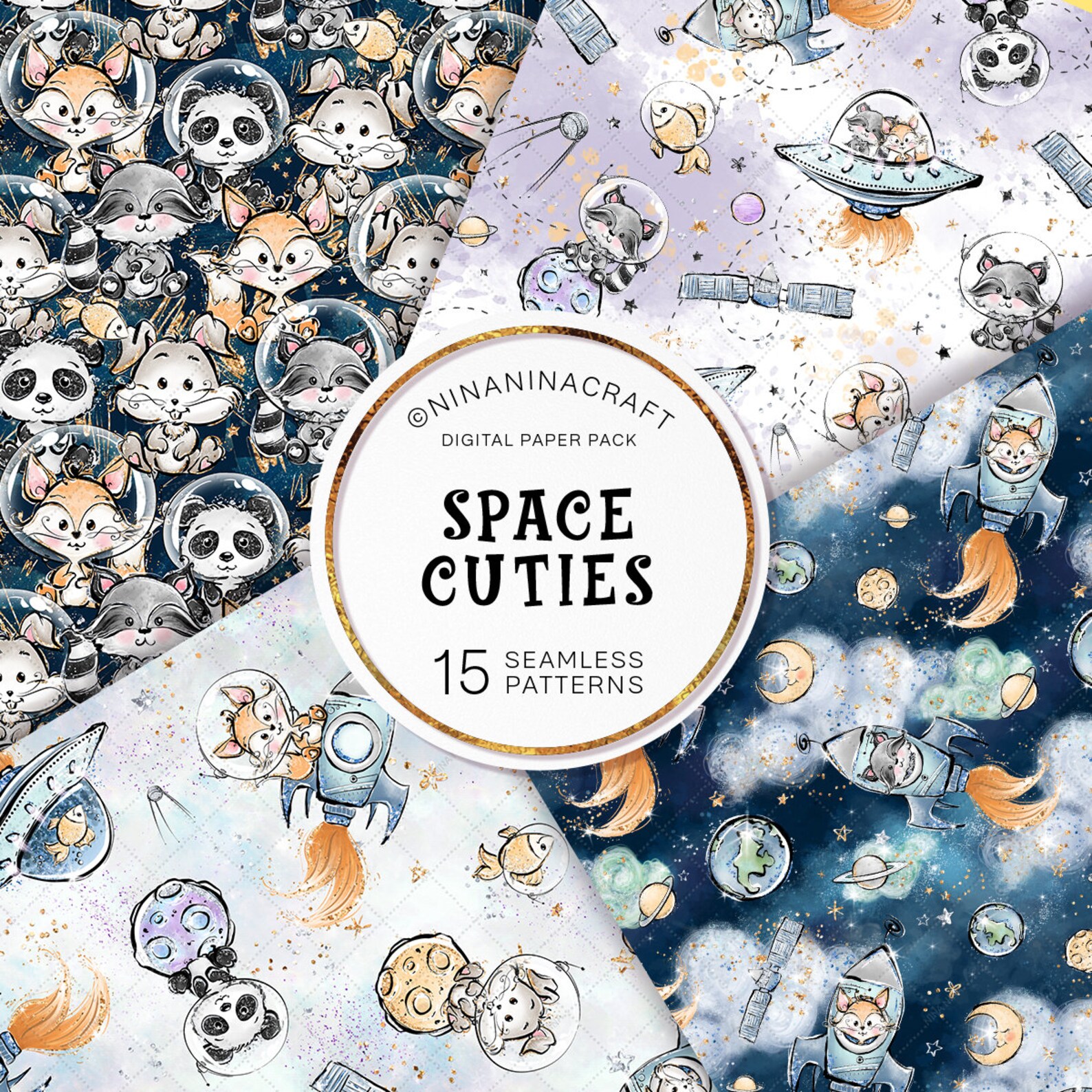 Cute Space Animals Digital Papers Astronaut Cuties Seamless - Etsy