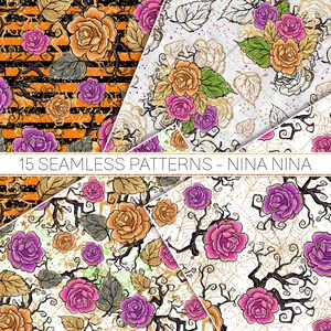 Halloween Flowers Digital Papers, Cute Seamless Patterns, Spooky Fabric ...