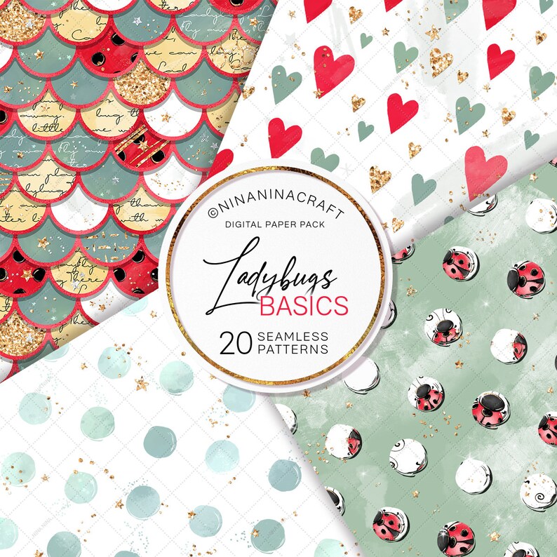Cute Ladybug Pattern Digital Papers Ladybird Polka Dots by - Etsy
