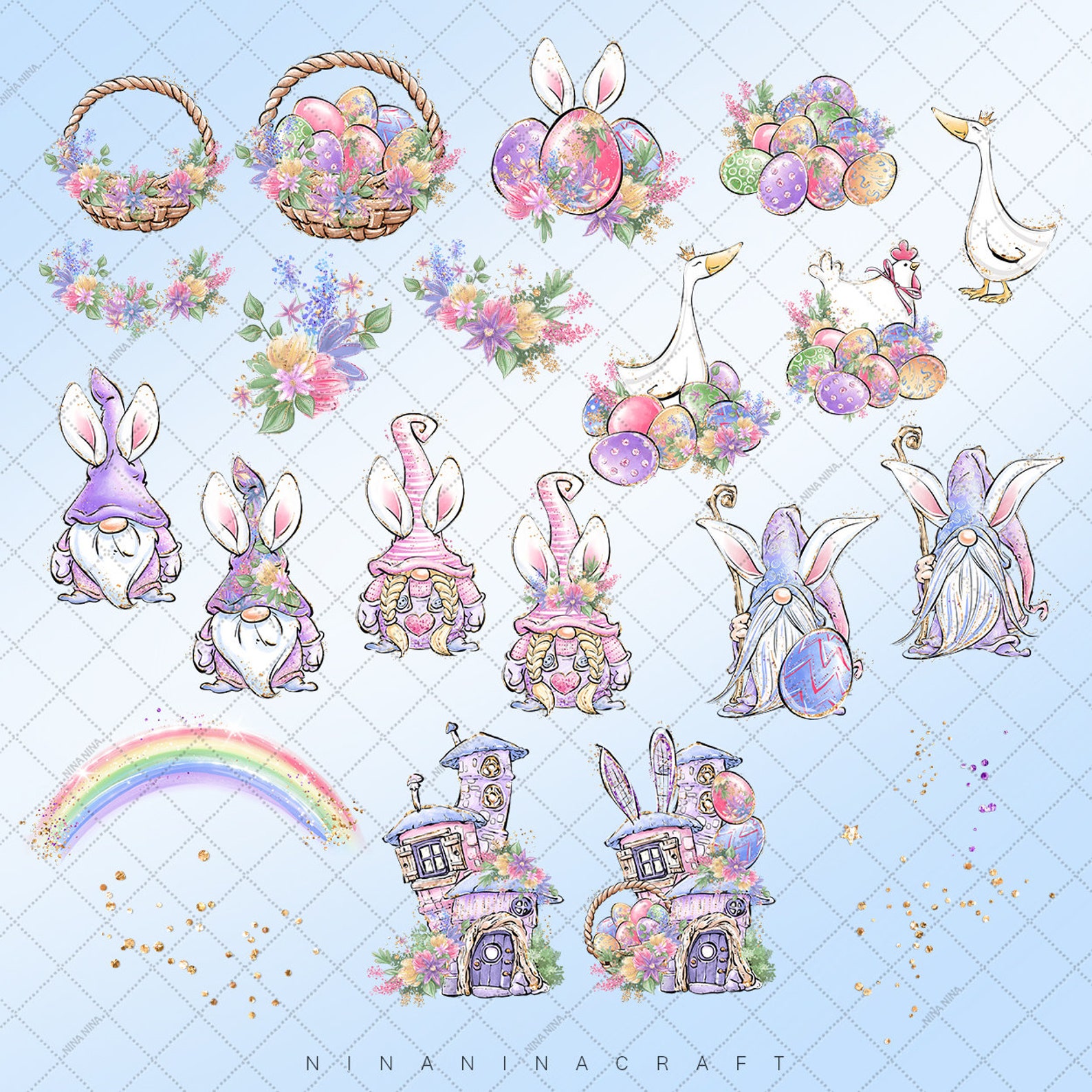 Cute Easter Clip Art Pack, Spring Digital Planner Stickers by ...