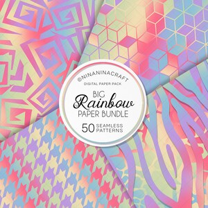 Big Rainbow Digital Paper Bundle, Colorful Seamless Patterns by ...