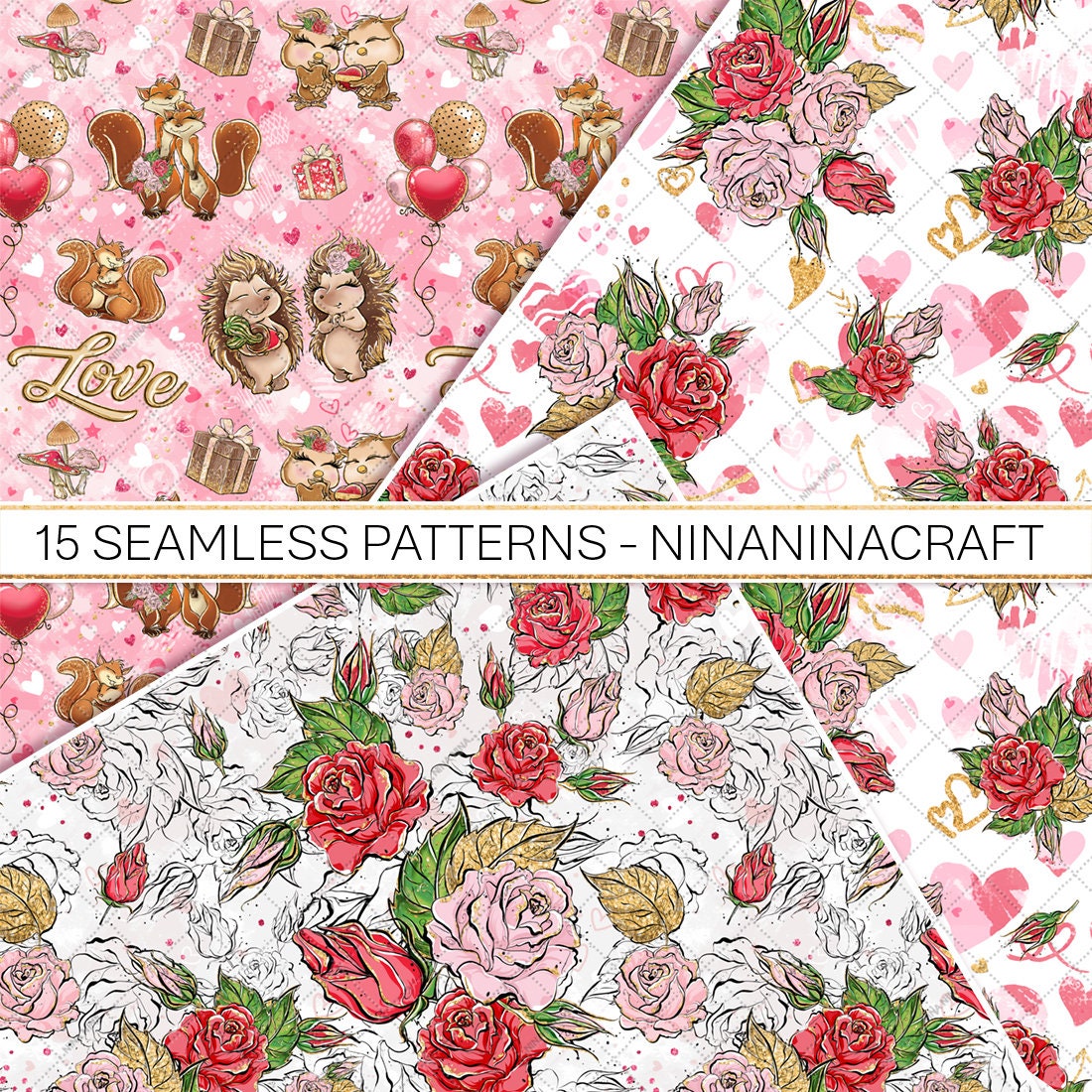 Woodland Animals Digital Papers Valentine's Day Seamless - Etsy