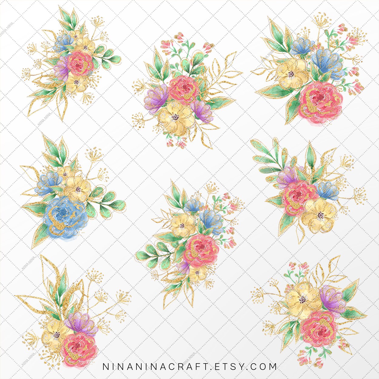 Spring Flowers Clip Art Easter Floral Watercolor Clipart - Etsy