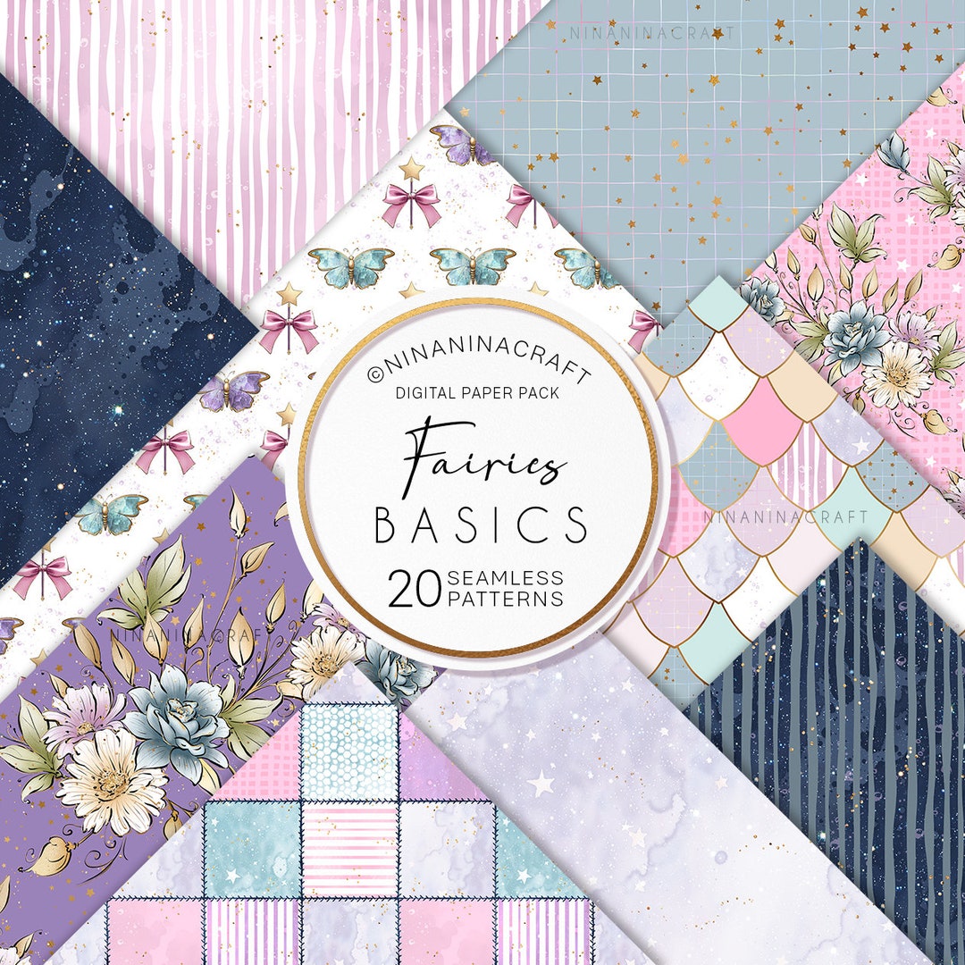 Fairy Inspired Seamless Patterns, Cute Glitter Digital Papers by ...