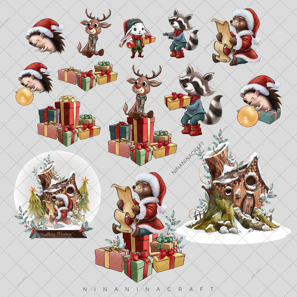 Cute Christmas Clip Art Woodland Animals Clipart by - Etsy
