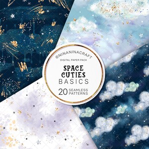 Cute Space Digital Papers Basics, Glittery Galaxy Seamless Patterns by ...