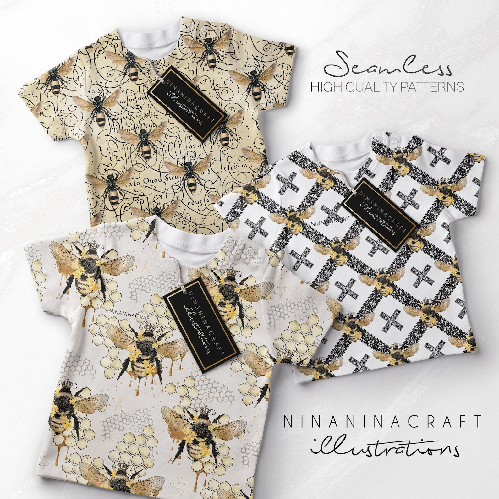Honey Bee Digital Papers, Bumble Bee Seamless Patterns by Ninaninacraft ...