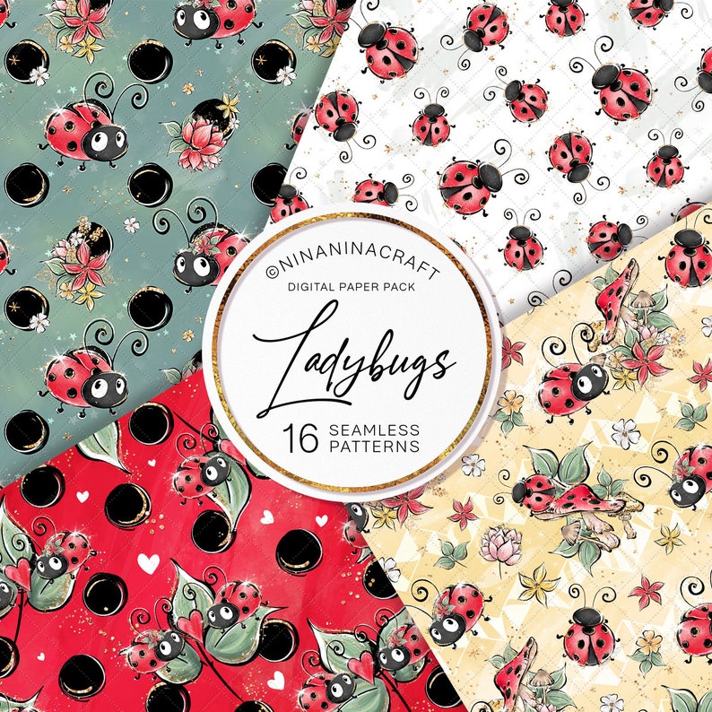 Cute Ladybug Digital Papers, Ladybird Patterns by Ninaninacraft ...