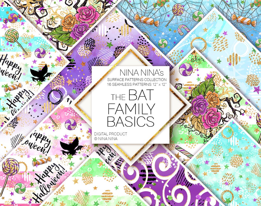 Cute Halloween Digital Papers Basics, Seamless Patterns, Bats, Cobweb ...