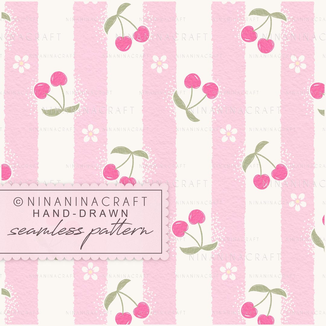 Preppy Twin Cherries Seamless Pattern by Ninaninacraft: Light Pink ...