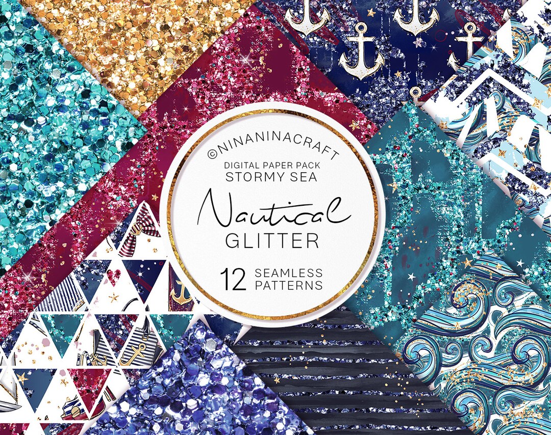Nautical Glitter Digital Papers, Realistic Glitter Seamless Patterns ...