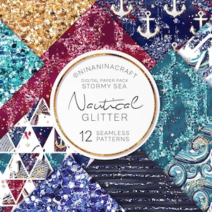 Nautical Glitter Digital Papers, Realistic Glitter Seamless Patterns ...