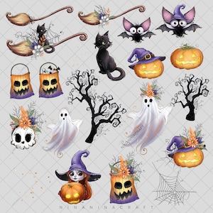 Cute Halloween Clip Art Pack, Spooky Clipart by Ninaninacraft, Cute Bat ...