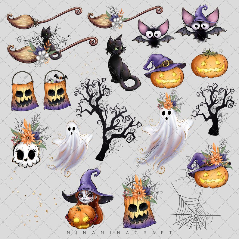 Cute Halloween Clip Art Pack Spooky Clipart by Ninaninacraft - Etsy