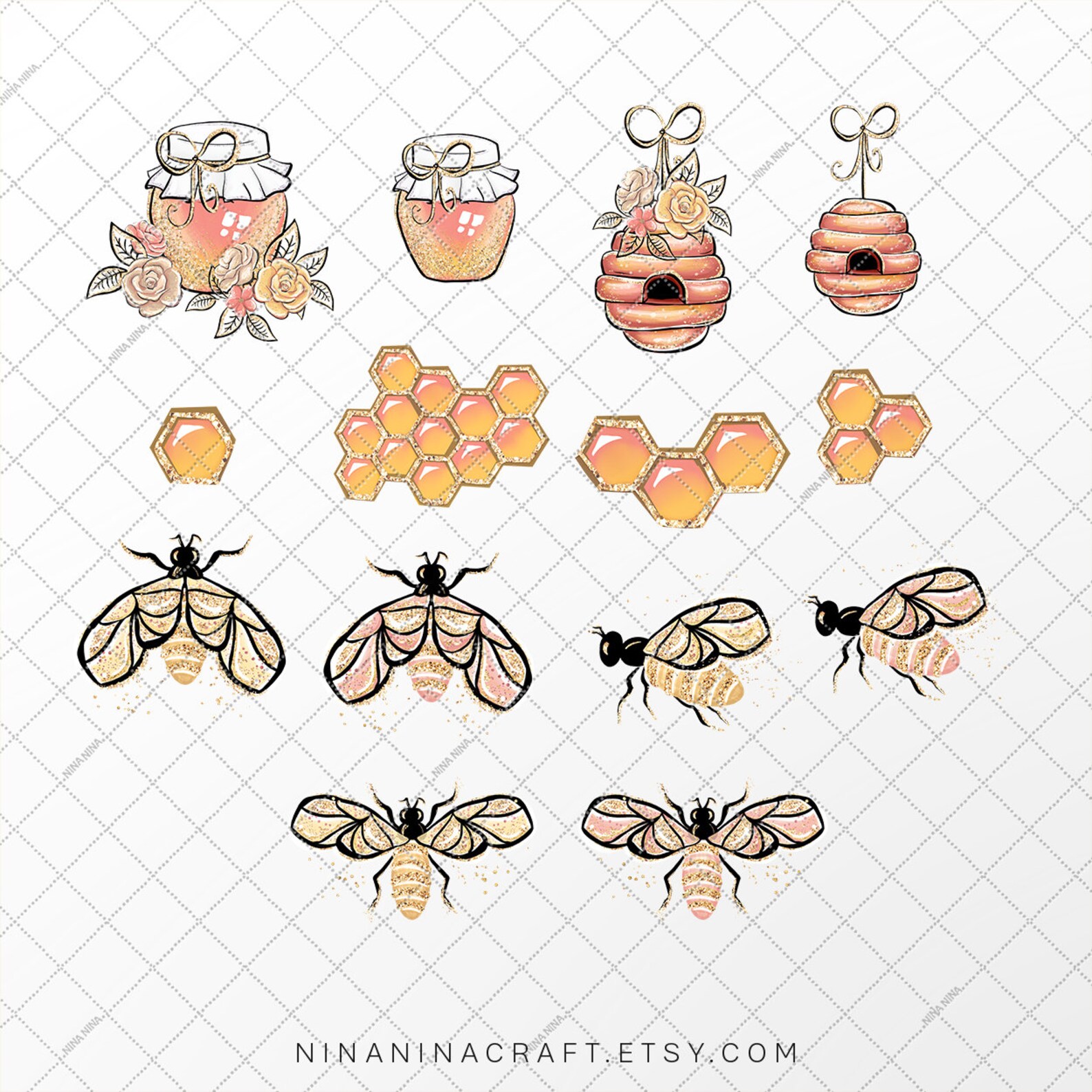 Honey Bee Clip Art Pack, Fashion Planner Stickers, Planner Girl Clipart ...