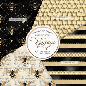 Honey Bee Digital Papers, Bumble Bee Seamless Patterns by Ninaninacraft ...