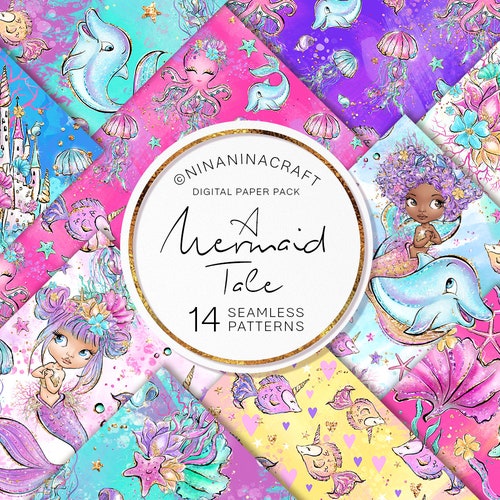 Cute Mermaid Digital Papers Under the Sea Seamless Patterns - Etsy
