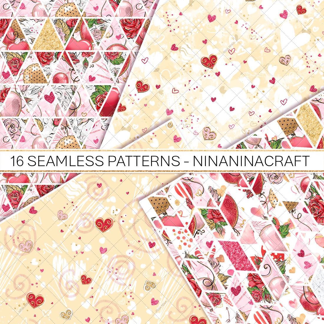 Woodland Digital Paper Valentine's Day Seamless Patterns - Etsy